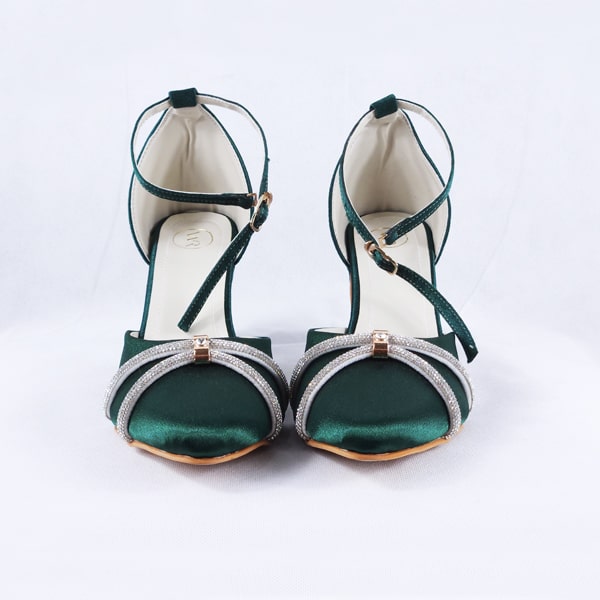 WalkORama | Joice Dark Green Block Heel Court Shoes